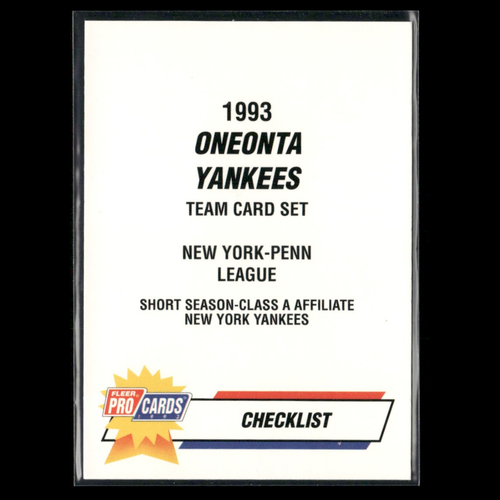 Checklist 1993 Oneonta Yankees Team Set Baseball Card MLB NM | eBay