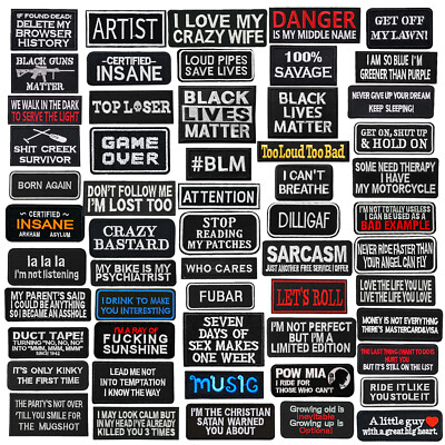 Biker Motorcycle Patches Words Embroidered Iron On Sew On Fabric Badge ...