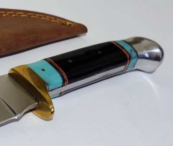 BUFFALO HORN TURQUOISE HUNTING BOWIE KNIFE W/ SHEATH CASE UNBRANDED ...