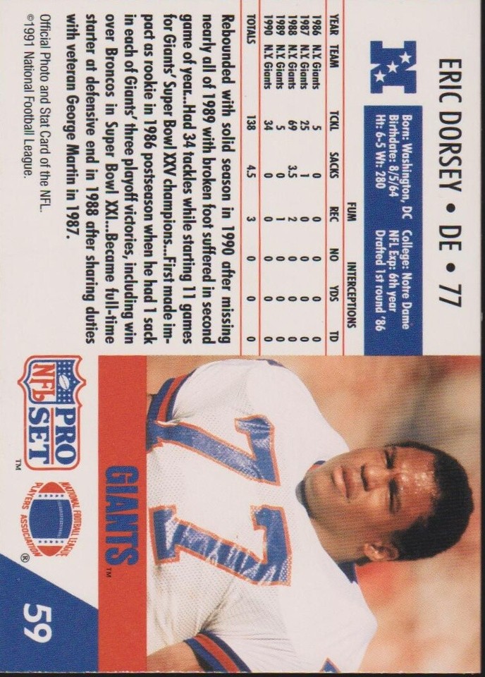 1991 Pro Set Eric Dorsey #59 | eBay