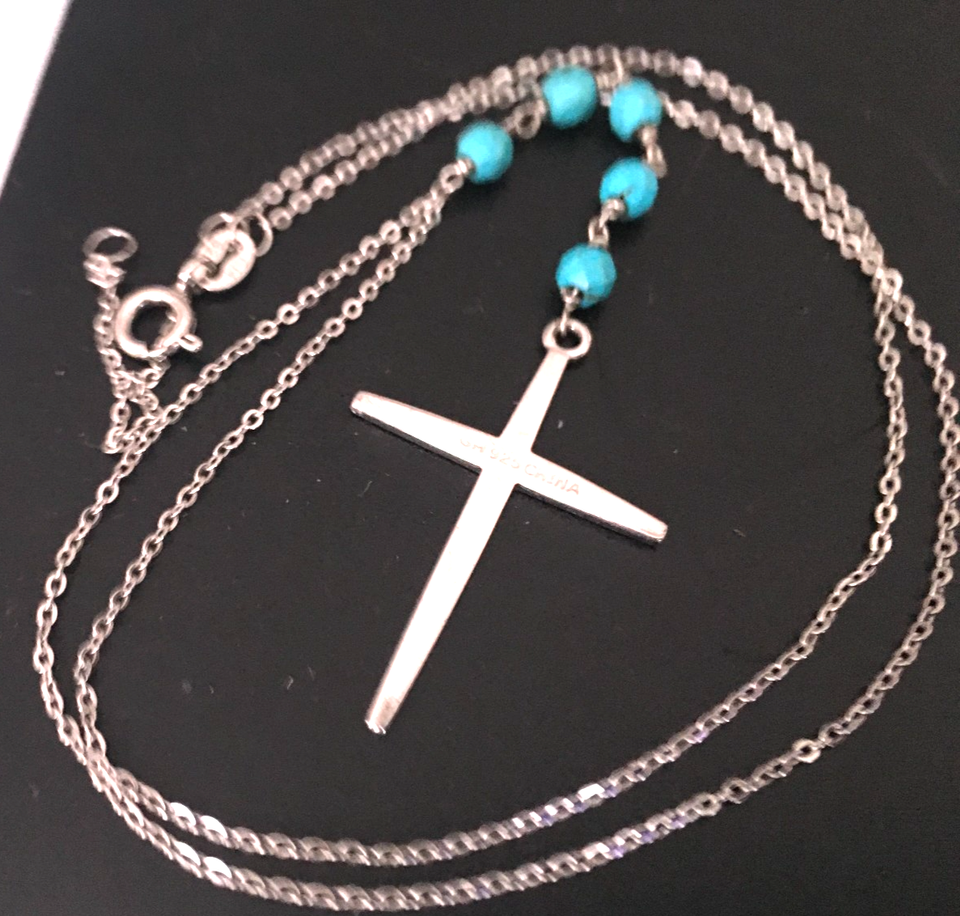 Vintage Necklace MARKED GM 925 STERLING SILVER Chain Cross Pendant ...