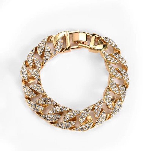 Mens Silver Gold Bracelet Wrist Chain Stainless Steel Rhinestones Bling Ice Out | eBay