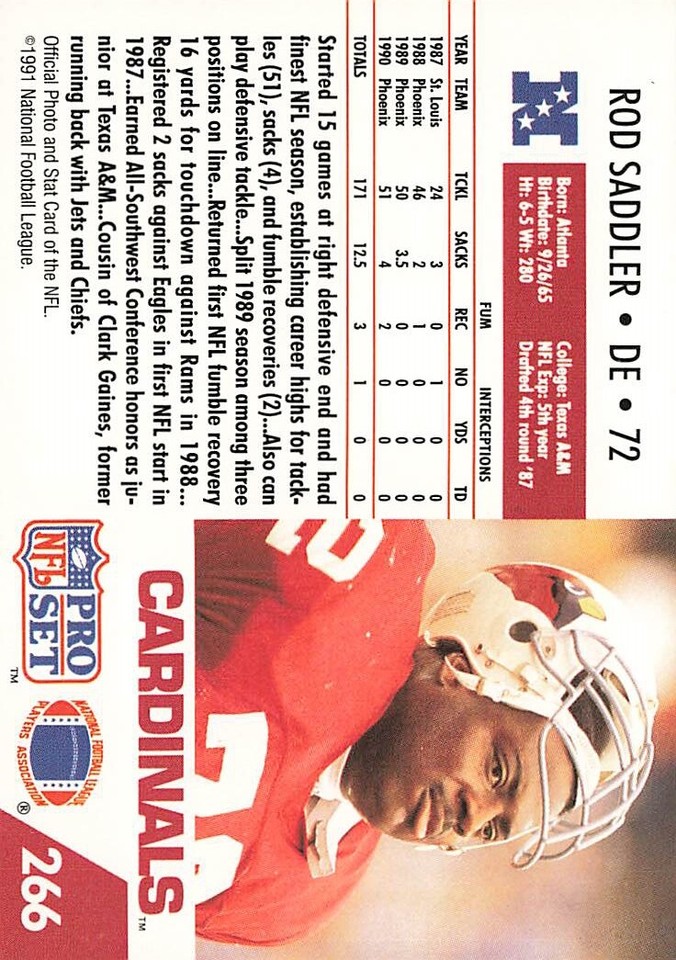 1991 Pro Set #266 Rod Saddler Phoenix Cardinals | eBay