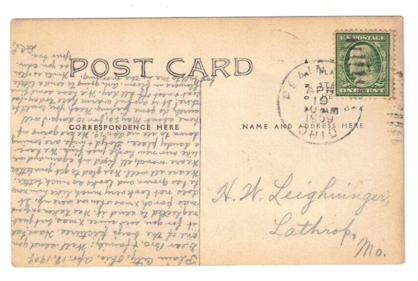 Antique 1909 Ben Franklin One Cent Postage Stamp with Photo Post Card ...