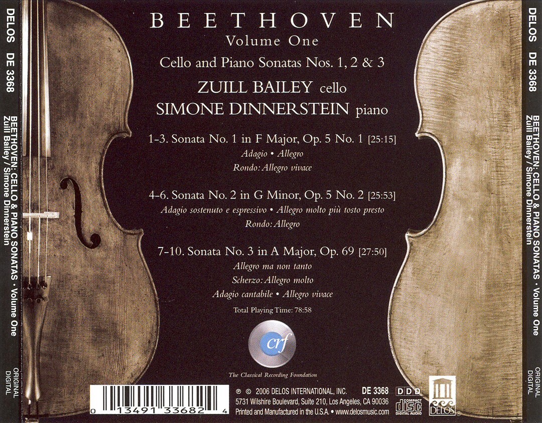 ZUILL BAILEY / SIMONE DINNERSTEIN BEETHOVEN: CELLO & PIANO SONATAS, VOL ...