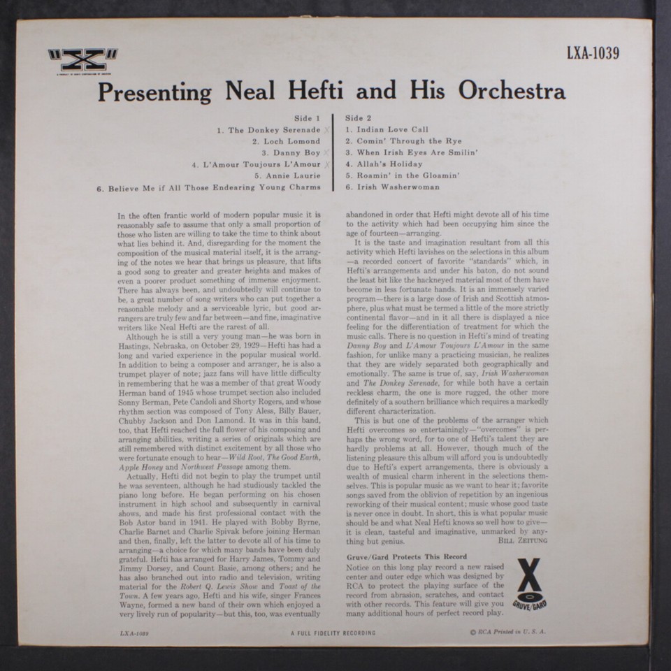 NEAL HEFTI: presenting neal hefti and his orchestra "X" 12" LP 33 RPM ...