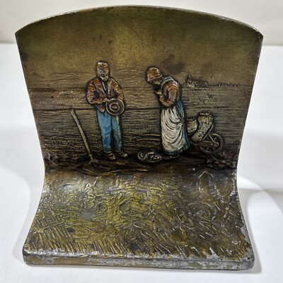 BOOKENDS: Vintage K & O 1925 -ANGELUS- Polychrome Bronze. Set Of 2. VGC ...