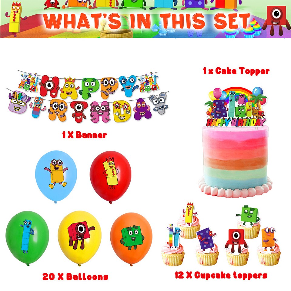 34pcs For Kids Numberblocks Theme Party Decor w/ Banner, Cake Toppers ...