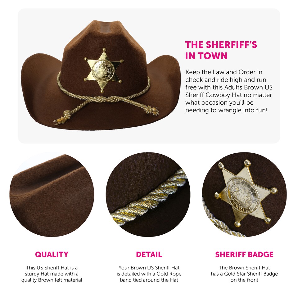 ADULTS SHERIFF HAT WILD WEST AMERICAN COP FANCY DRESS US DEPUTY OFFICER ...