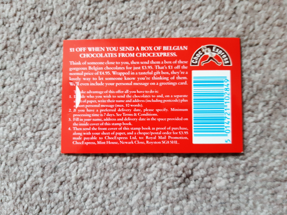 GB 10 x 1st Stamp Booklet with Greetings Labels, 1998 Chocolate Design ...