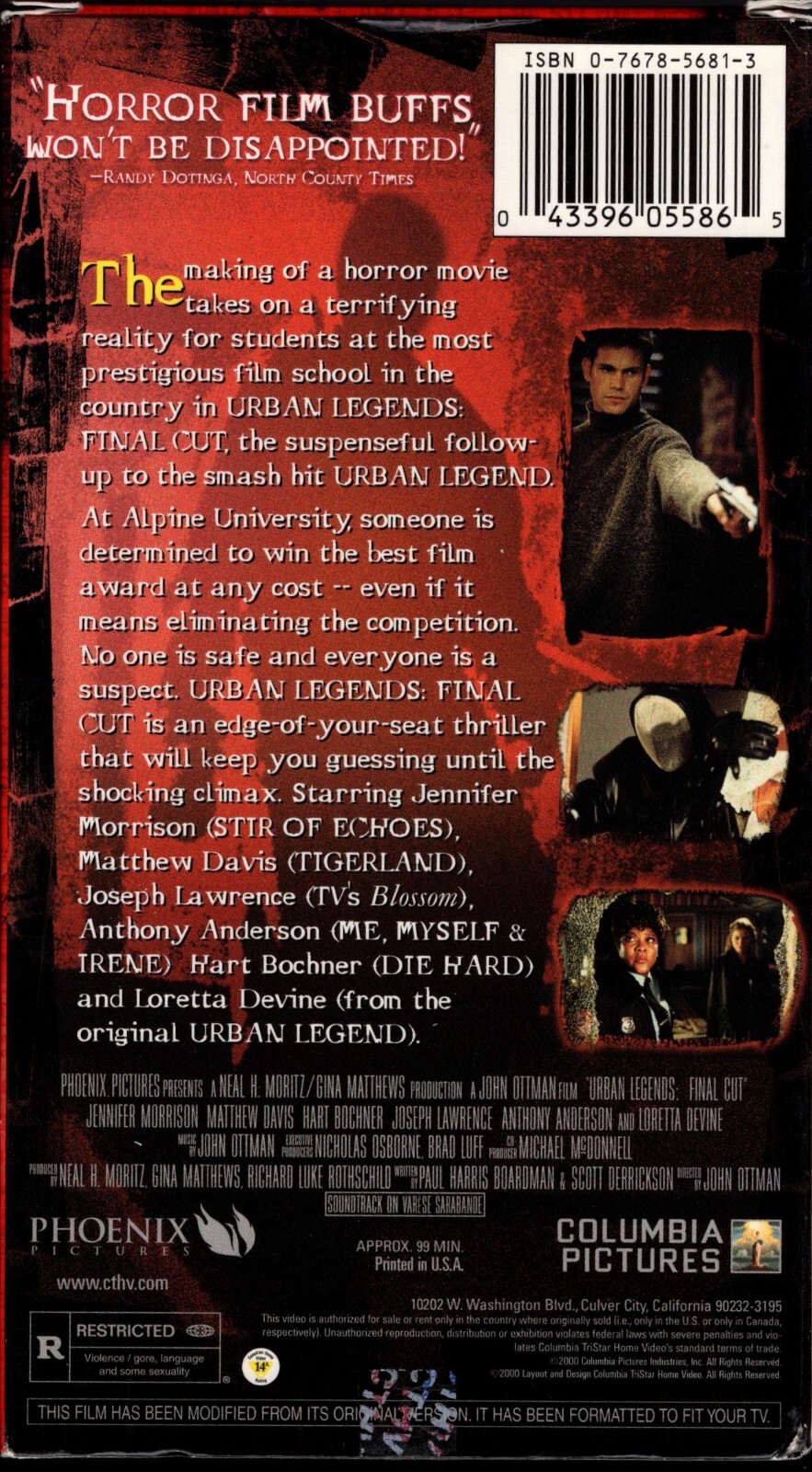 VHS TAPE: "Urban Legends: Final Cut" VHS starring Jennifer Morrison ...