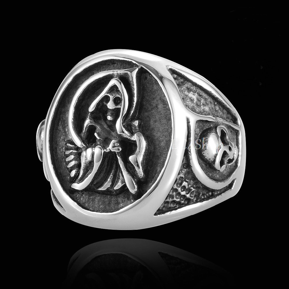 Men's Solid Gothic Biker Retro Grim Reaper Skull Ring 316L Stainless ...