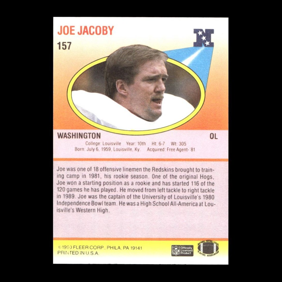 Joe Jacoby 1990 Fleer Washington Redskins #157 R325B 59 | eBay