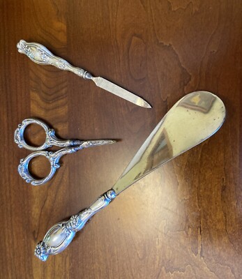 Vintage Sterling Vanity Set - Sterling Shoe Horn, Scissors And Nail ...