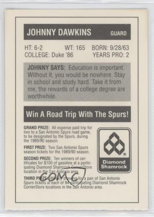 1988-89 Diamond Shamrock San Antonio Spurs Police Johnny Dawkins 8d2 | eBay