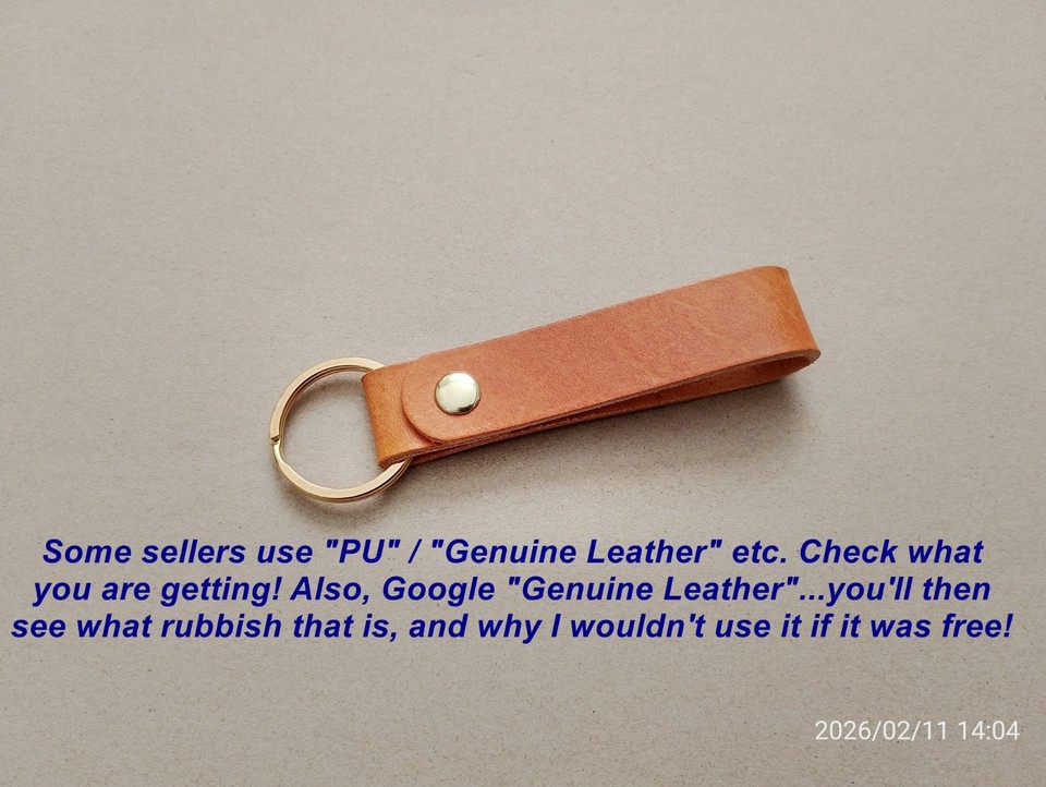 Hand Made FULL GRAIN LEATHER Key Ring SOLID BRASS Flat Split Ring And ...