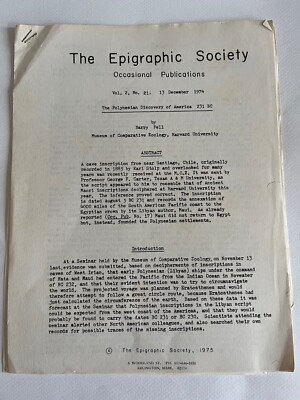 Epigraphic Society Occasional Publication vol 2, #21 1974 Barry Fell ...