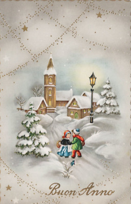 CARTOLINA AUGURALE BUON ANNO BAMBINI FELICITA REGALI SPERANZA NON ...