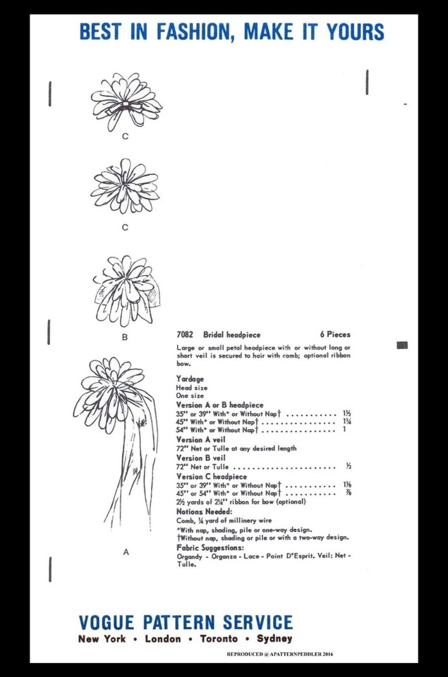 Brides Hat Sewing Pattern Vogue 7082 Designer HALSTON Wedding Bridal ...