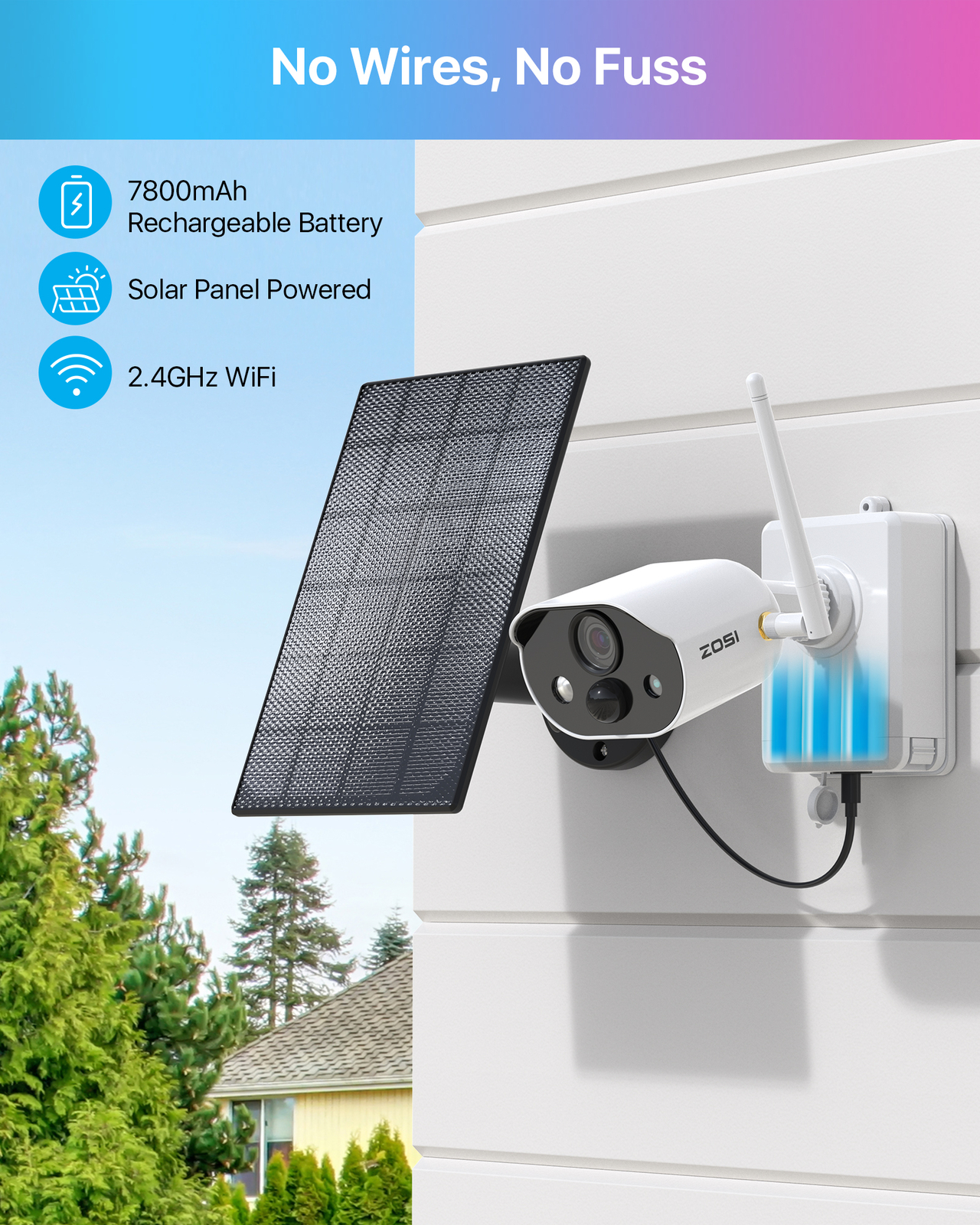 ZOSI 3MP Wireless Solar Battery Powered IP Camera Outdoor Smart AI ...