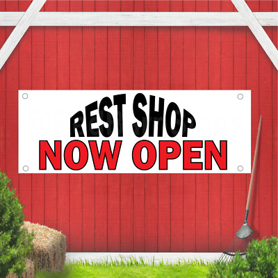 Rest Shop Now Open Indoor Outdoor Vinyl Banner Design | eBay