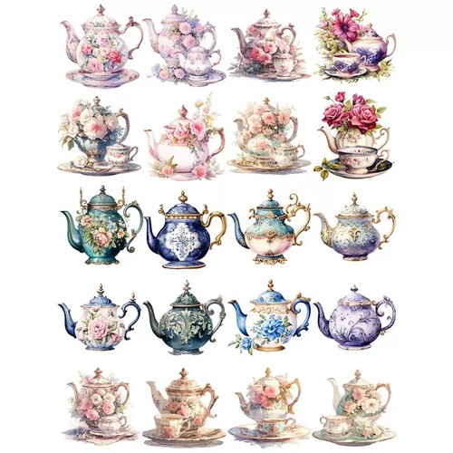 Elegant Floral Teapots Planner Journal Scrapbooking Stickers Craft | eBay