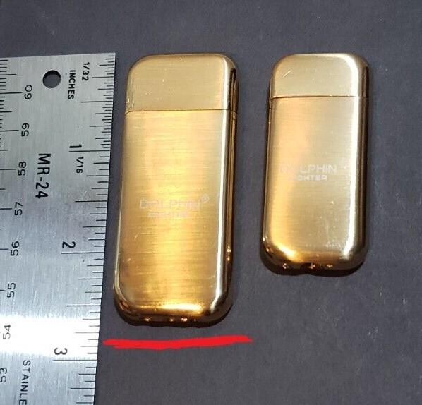 SLIM BUTANE LIGHTER Refillable Dolphin Vintage Style Solid Classic Fast ...