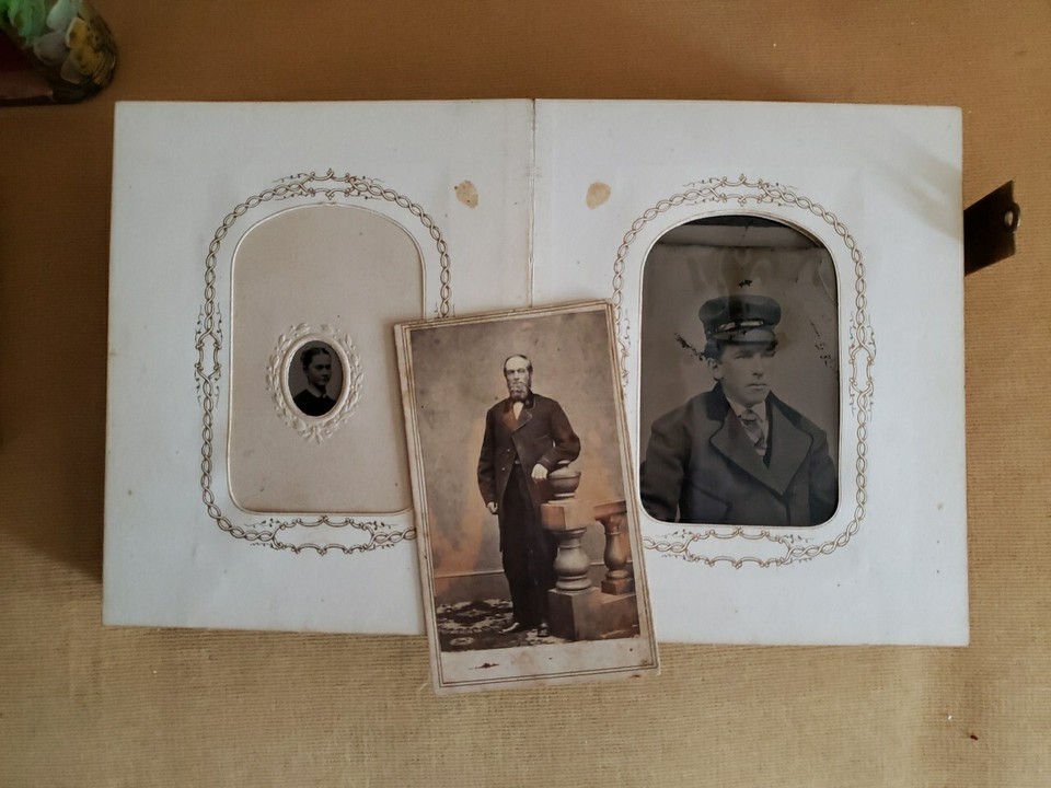 Antique Album 1800’s With Forty + Tintypes And Cabinet Photos RARE Tin ...