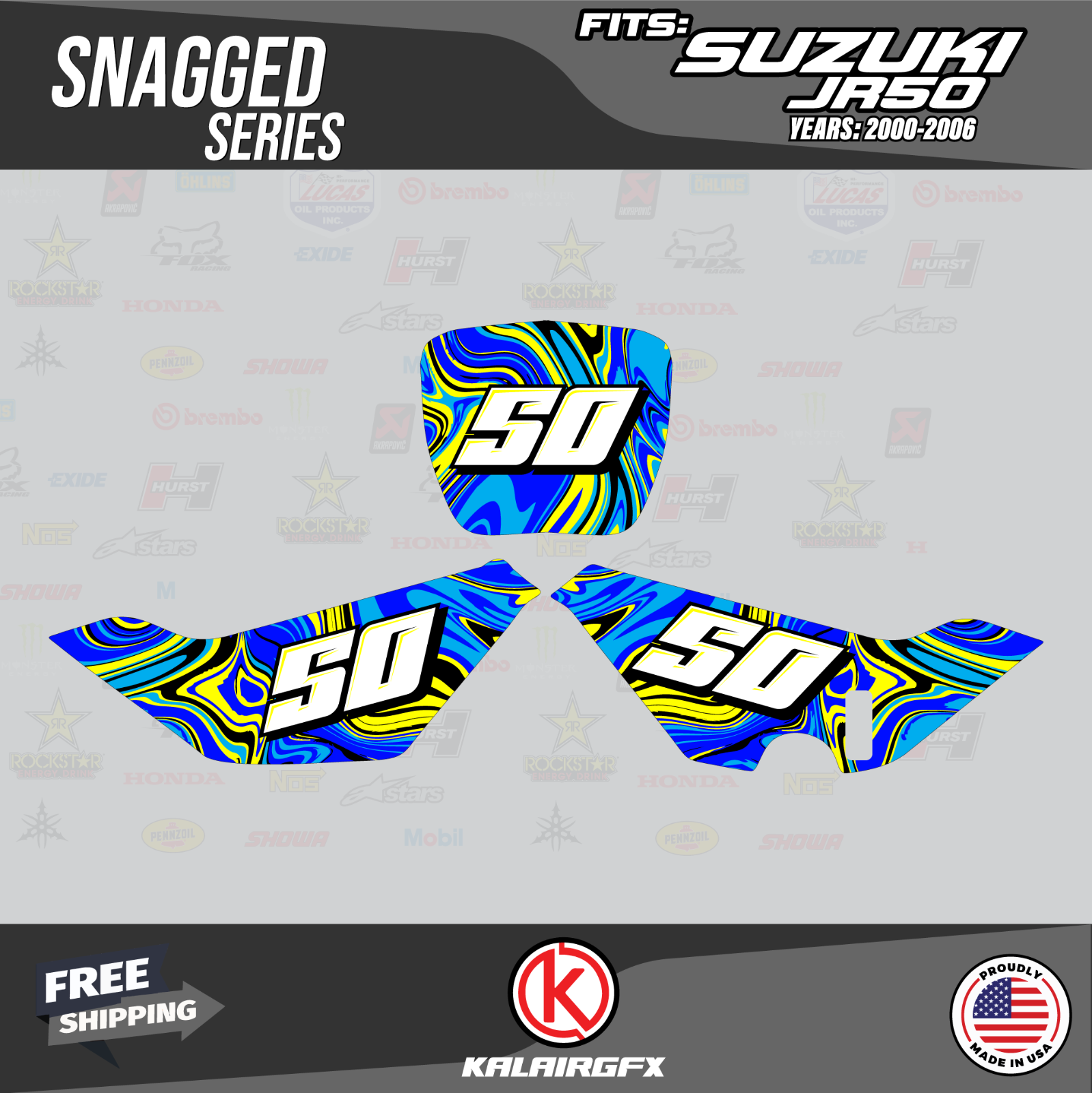 Graphics Kit for SUZUKI JR50 (2000-2006) JR 50 Snagged Series - Blue | eBay