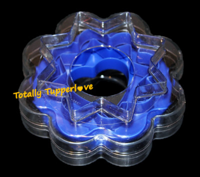 5 Tupperware Cookie Cutters Set Blue w/ Clear Case Holder Flower Heart ...