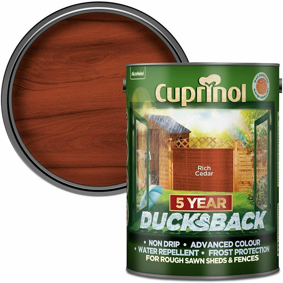 Cuprinol Ducksback 5L 5 Year All Colours Wood Shed Fence Paint Silver ...