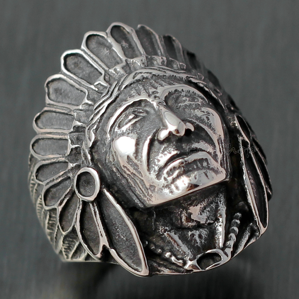 Retro Men's Stainless Steel Large Apache Indian Chief Head Shield Biker ...