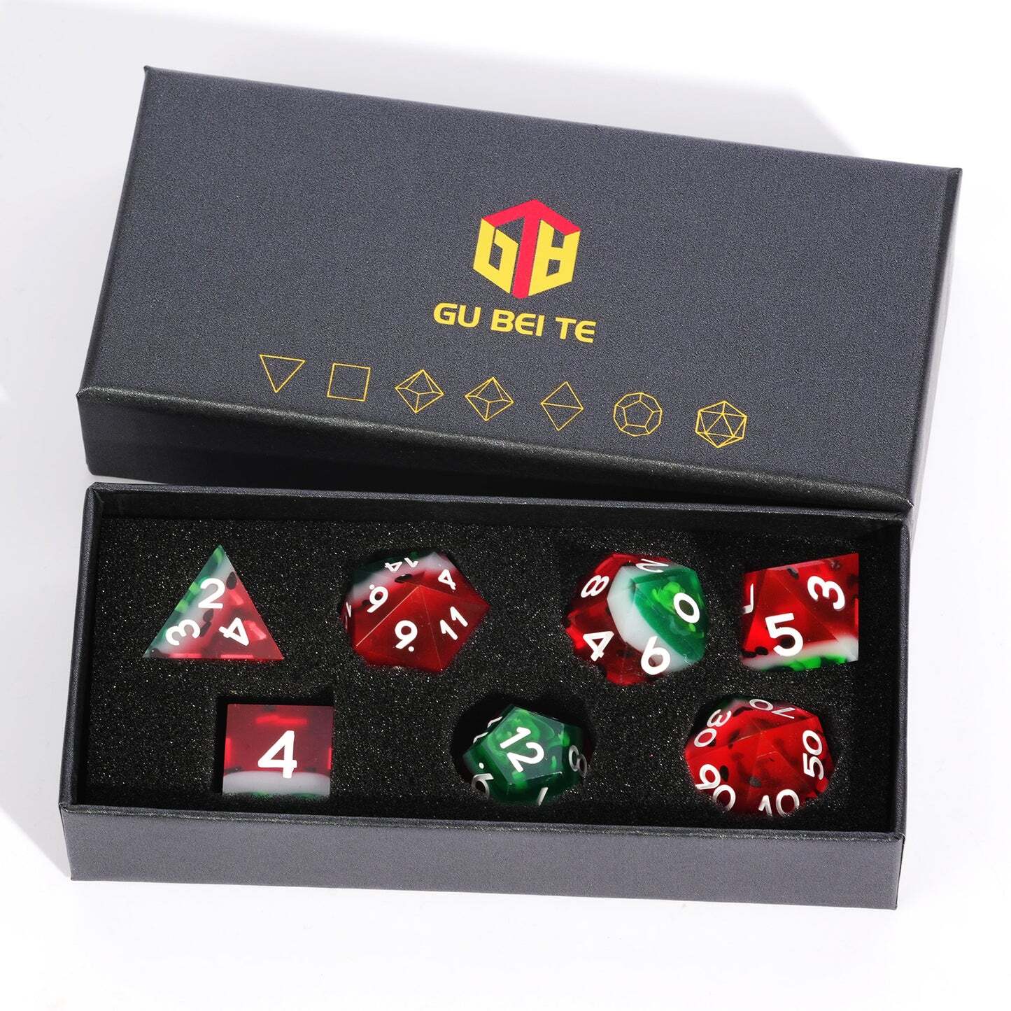 Watermelon Resin Solid 7-Piece RPG Poly DND Sharp Edge Dice Set With ...