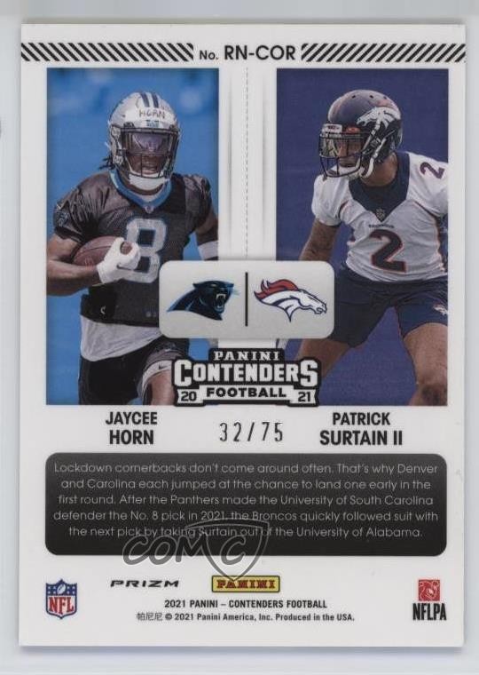 2021 Contenders Optic Pink Prizm /75 Jaycee Horn Patrick Surtain II ...