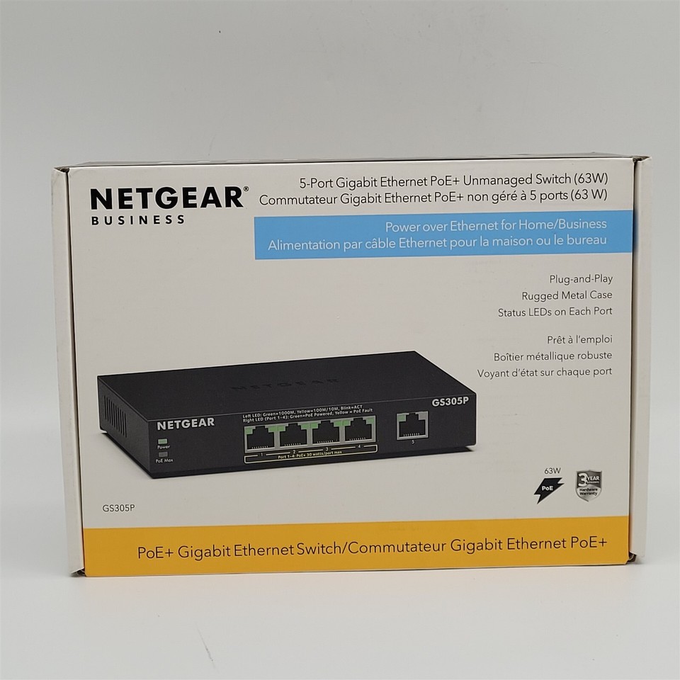 NETGEAR GS305P 5-Port Unmanaged PoE Switch - Black *NO ADAPTER ...