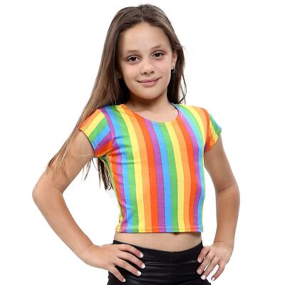 Girls Crop Top Kids Striped Cropped Blouse Children Stretch T-Shirt 5 ...