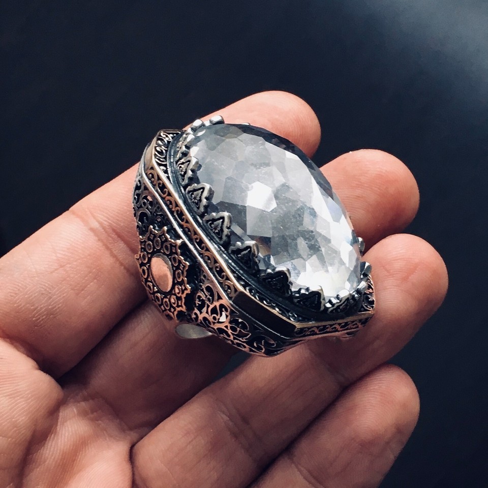 Super Crystal Ring Sterling Silver Crystal Quartz heavy Unique ...