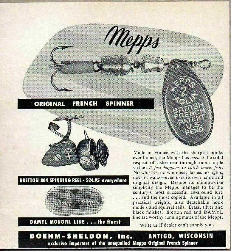 1957 Print Ad Bretton 804 Fishing Reels Mepps Spinner Lures Antigo,WI ...