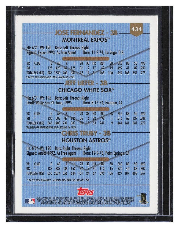 1999 Topps #434 Jose Fernandez RC / Chris Truby / Jeff Liefer | eBay