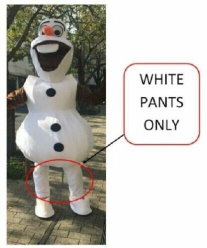 Snowman Olaf WHITE PANTS Mascot Costume Adult Birthday Party Girl Boy ...