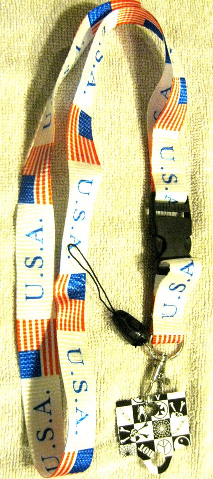 Lanyard/Landyard US AMERICAN FLAG PATRIOTIC USA 15" lanyard New With ...