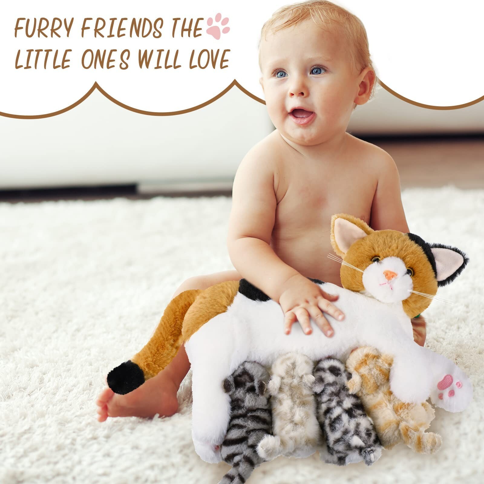 Nurturing Cat Stuffed Animal with Plush Kittens, for Girls and Boys ...