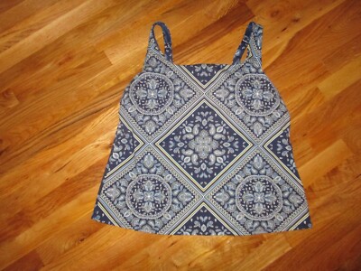 Women's Lands' End Blue Mosaic Paisley Swim Tankini Top Built in Bra ...