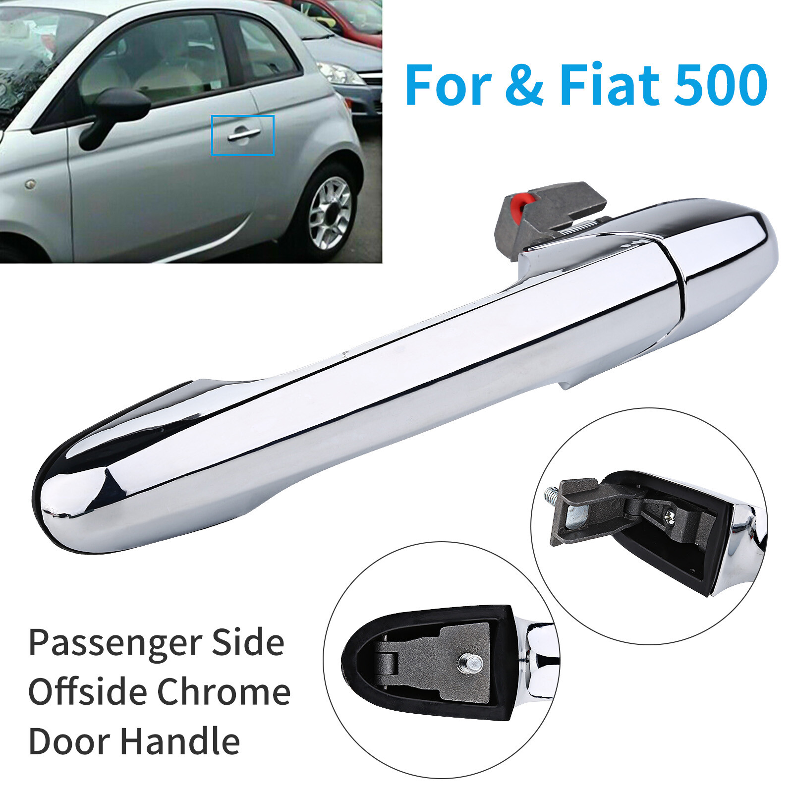 Passenger Left Side Chrome Outer Door Handle N/S LH Fit Fiat 500 2007 ...
