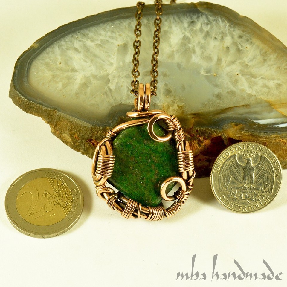 Green Lapis Lazuli Crystal Pendant - Pure Copper Wire Wrapped - Unique ...