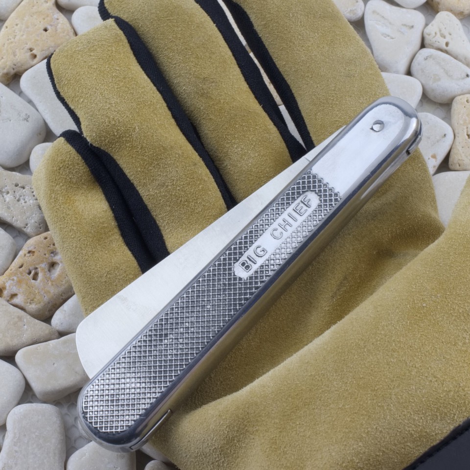 Big Chief Folder Silver Checkered Aluminum Handle Folding Knife ...