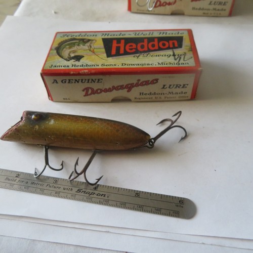 FISHING LURE HEDDON 4" WOOD "HEAD-ON BASSER" IN HEDDON BOX GLASS EYES ...