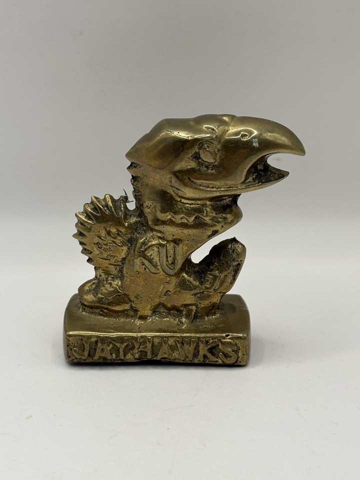 Vintage Kansas University Jayhawk Bronze Paperweight Figurine Figure KU ...
