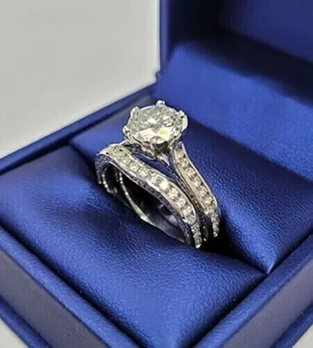 3Ct Round Cut Lab Created Diamond Wedding Bridal Ring Set 14k White ...