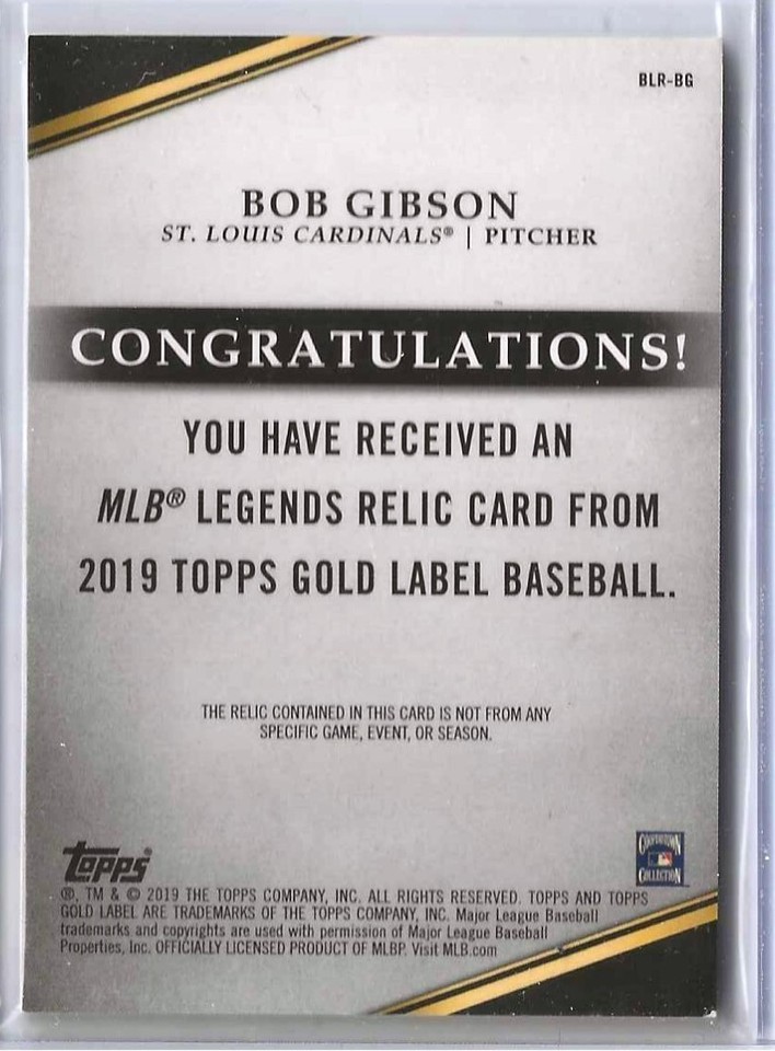 2019 Topps Gold Label MLB Legends Game Used Bat Relic Bob Gibson /50 ...